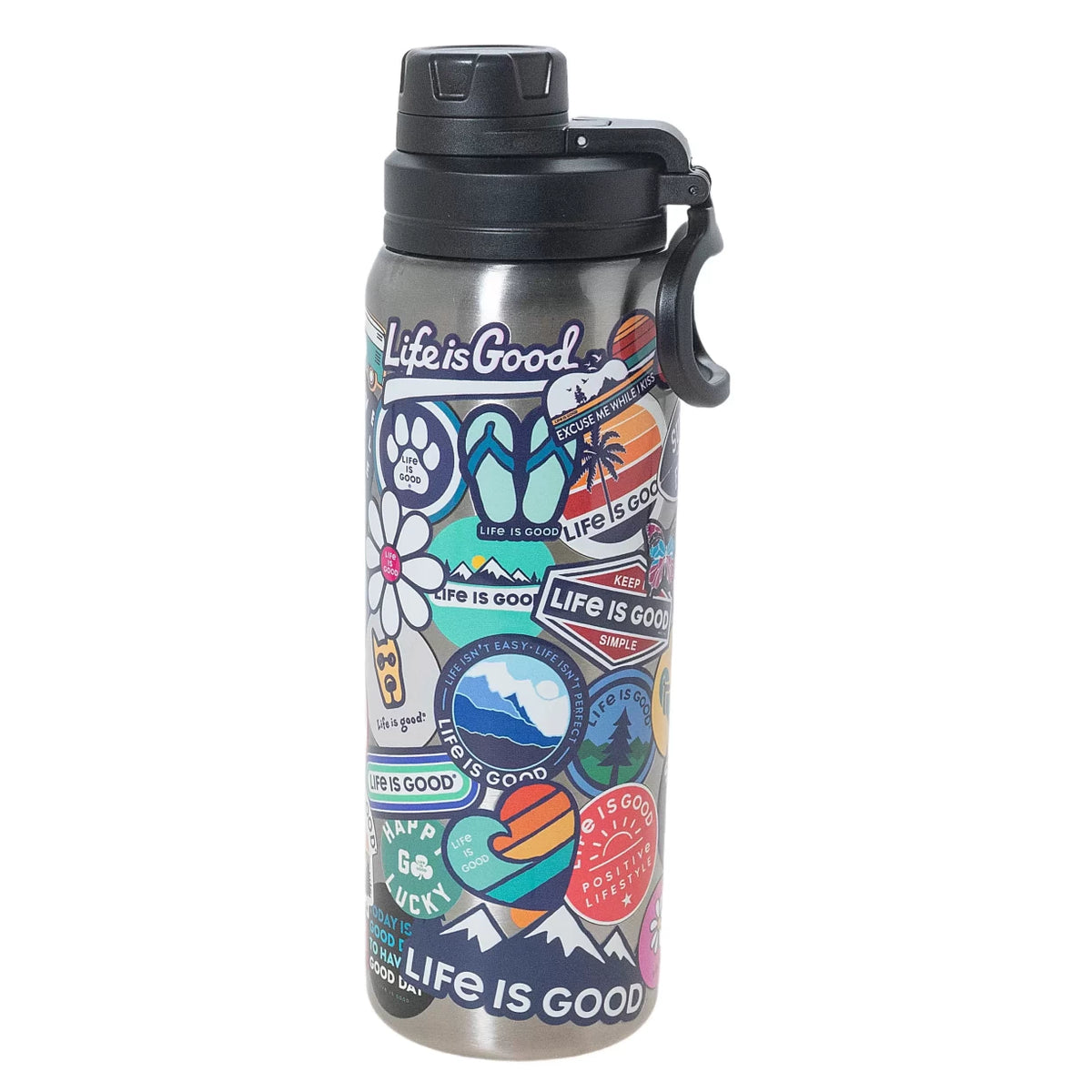 LIFE IS GOOD Stainless Steel Sticker Collage Water Bottle – Geartrade.com